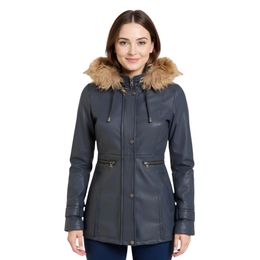 Blaue Parkajacke aus Leder mit Kapuze f&uuml;r Damen &ndash; Charleville