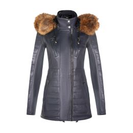 Blaue gesteppte Parkajacke aus Leder f&uuml;r Damen &ndash; Winton