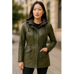 Gr&uuml;ne Parkajacke aus Leder mit Kapuze f&uuml;r Damen &ndash; Clare
