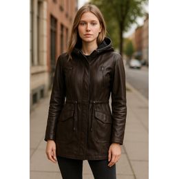 Damen Parkajacke aus braunem Leder mit Kapuze &ndash; Clare
