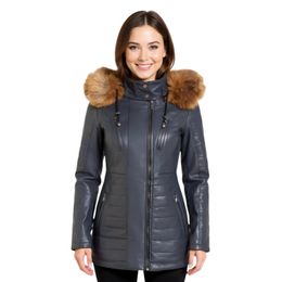 Damen Blau Damen Marineblau Gesteppte Lederparkajacke-Bowen