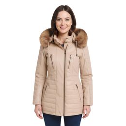 Damen Beige Damen Beige Gesteppte Lederparkajacke-Bowen