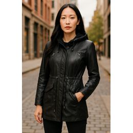 Schwarze Parkajacke aus Leder mit Kapuze f&uuml;r Damen &ndash; Clare