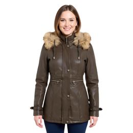 Damen Parkajacke mit Kapuze, braun, Leder, Charleville