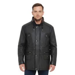 Herren Parka aus weichem italienischem Leder, schwarz-braun, Gatton