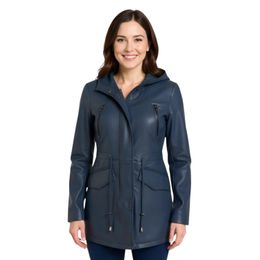 Blaue Damen-Parkajacke aus Leder mit Kapuze &ndash; Cairns
