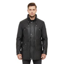 Herren Parka aus weichem italienischem Leder, Schwarz, Gatton
