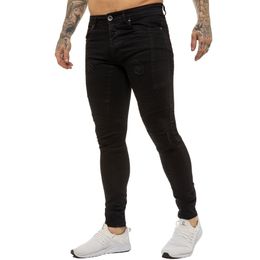 Enzo | Herren Skinny Stretch Biker Denim Jeans - Schwarz