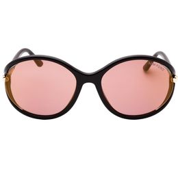Tom Ford - Sonnenbrille mit gl&auml;nzendem, dunkelbraunem Rahmen und ros&eacute;braunen Gl&auml;sern
