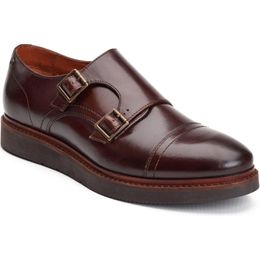Base London Knight Leder Herren doppelte Monk Schuhe in verbranntem Braun