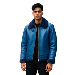 Blaue B3 Bomberjacke aus Schaffell der RAF im Fliegerstil f&uuml;r Herren &ndash; Worcester