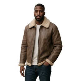 Herren Fliegerjacke B3 WW2 Schaffell Leder Grau-Paarl