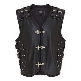 Schwarze Biker-Lederweste f&uuml;r Herren mit Metallschnallen - Coolgardie