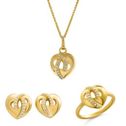 Orphelia 'Amore' Damen 925 Sterling Silber Set: Halskette + Ohrringe + Ring - Gold SET-7577/G