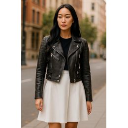 Schwarze kurze Brando-Bikerjacke aus Leder f&uuml;r Damen &ndash; Durban