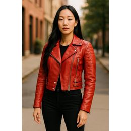 Rote kurze Brando-Bikerjacke aus Leder f&uuml;r Damen &ndash; Durban