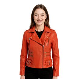 Damen Leder Orange Brando Bikerjacke-Constantia