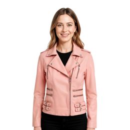 Damen Leder Baby Pink Brando Bikerjacke-Constantia