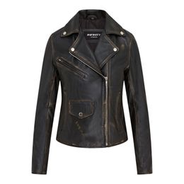 Schwarze klassische Brando-Biker-Lederjacke f&uuml;r Damen im Vintage-Stil &ndash; Broome