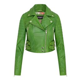 Apfelgr&uuml;ne, kurze Brando-Bikerjacke aus Leder f&uuml;r Damen &ndash; Damaskus