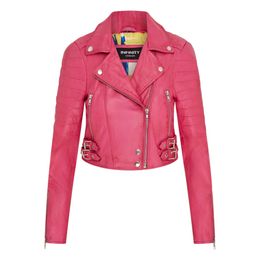 Damen Fuchsia Pink Kurze Brando Leder Bikerjacke-Damaskus