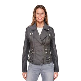 Damen Leder Grau Brando Bikerjacke-Constantia