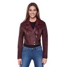 Burgunderrote, kurze Brando-Bikerjacke aus Leder f&uuml;r Damen &ndash; Bellville