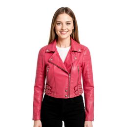Damen-Bikerjacke aus Fuchsia-Pink mit verk&uuml;rzter Brando-Optik, Bellville