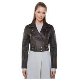 Damen Vintage Schwarze Cropped Brando Leder Bikerjacke-Bellville
