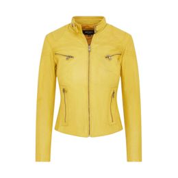 Gelbe Slim-Fit-Bikerjacke aus Leder f&uuml;r Damen &ndash; Maldon