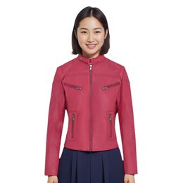 Damen Pink Casual Slim-Fit Leder Bikerjacke-Tulsa