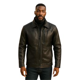 Schwarzer, warmer, mittellanger Bikermantel aus Leder f&uuml;r Herren &ndash; Warwick