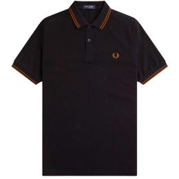Fred Perry - Whiskybraunes Poloshirt Mit Doppelstreifenkragen In Schwarz