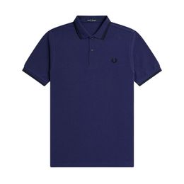Fred Perry - Schwarzes Poloshirt Mit Doppelstreifenkragen In Franz&ouml;sischer Marine