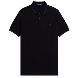 Fred Perry French Navyblaues Poloshirt Mit Doppelstreifenkragen In Schwarz