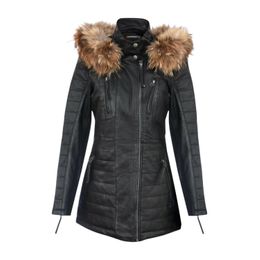 Damen-Parka aus gestepptem Leder in Schwarz &ndash; Winton