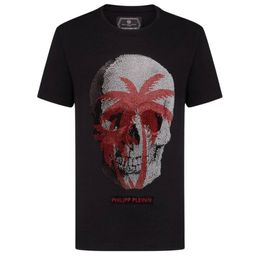 Philipp Plein - Schwarzes T-Shirt mit gro&szlig;em Totenkopfmotiv