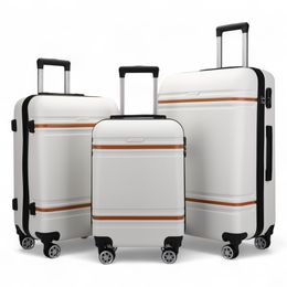 Hartschalen-Creme-Wei&szlig;-Kabinenkoffer-Set Robustes ABS Leichtgewicht Reisegep&auml;ck Urlaubstasche