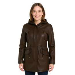 Damen Parka mit Kapuze, braun, Leder, Cairns