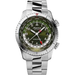 Alpina Startimer Pilot Quarz Weltzeituhr Herren Silber Uhr AL-255GR4S26B