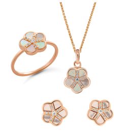 Orphelia 'Daisy' Damen 925 Sterling Silber Set: Halskette + Ohrringe + Ring - Rose SET-7585/RG