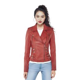 Damen Leder Rote Brando Bikerjacke-Constantia