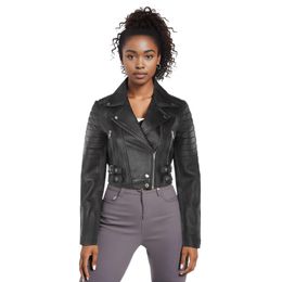 Schwarze kurze Brando-Bikerjacke aus Leder f&uuml;r Damen &ndash; Bellville