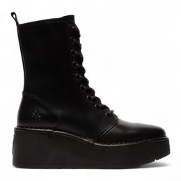 Fly London Damen HAIT273 Ankle Boots aus Leder mit Schn&uuml;rung und dicker Plateausohle, Schwarz
