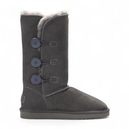 Damen Schaffell Wildleder Grau Knopf Warme Winter Wadenstiefel - Willow