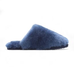Damen-Hausschuhe aus Schaffell, Marineblau, warm, Winterpelz, Pantolette &ndash; Aurora