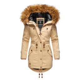 Marikoo Damen Winterjacke mit abnehmbarem Kunstfellkragen & Taillenzug