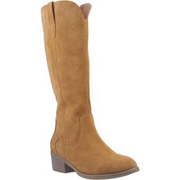 Hush Puppies Isabella Damen Stiefel in kniehoher Wildlederoptik mit Absatz in Tan