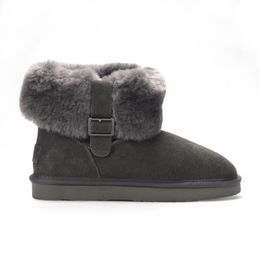 Damen Winterstiefeletten aus echtem Schaffell, grau, Wildleder &ndash; Granit