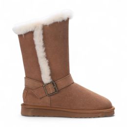 Damen Winterstiefel aus echtem Schaffell, hellbraun, Wildleder, Kalbsleder, warm &ndash; Redwood